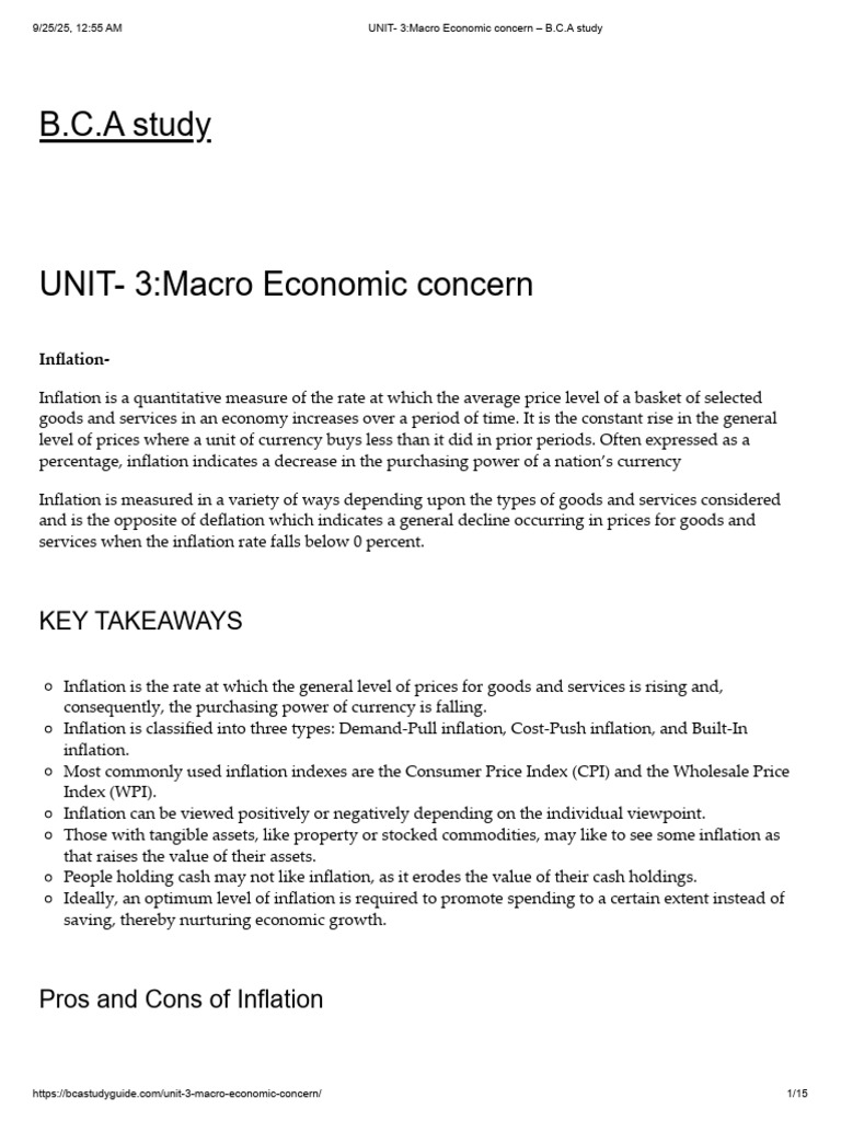 UNIT - 3 - Macro Economic Concern - B.C.a Study | PDF | Cost Of Living ...