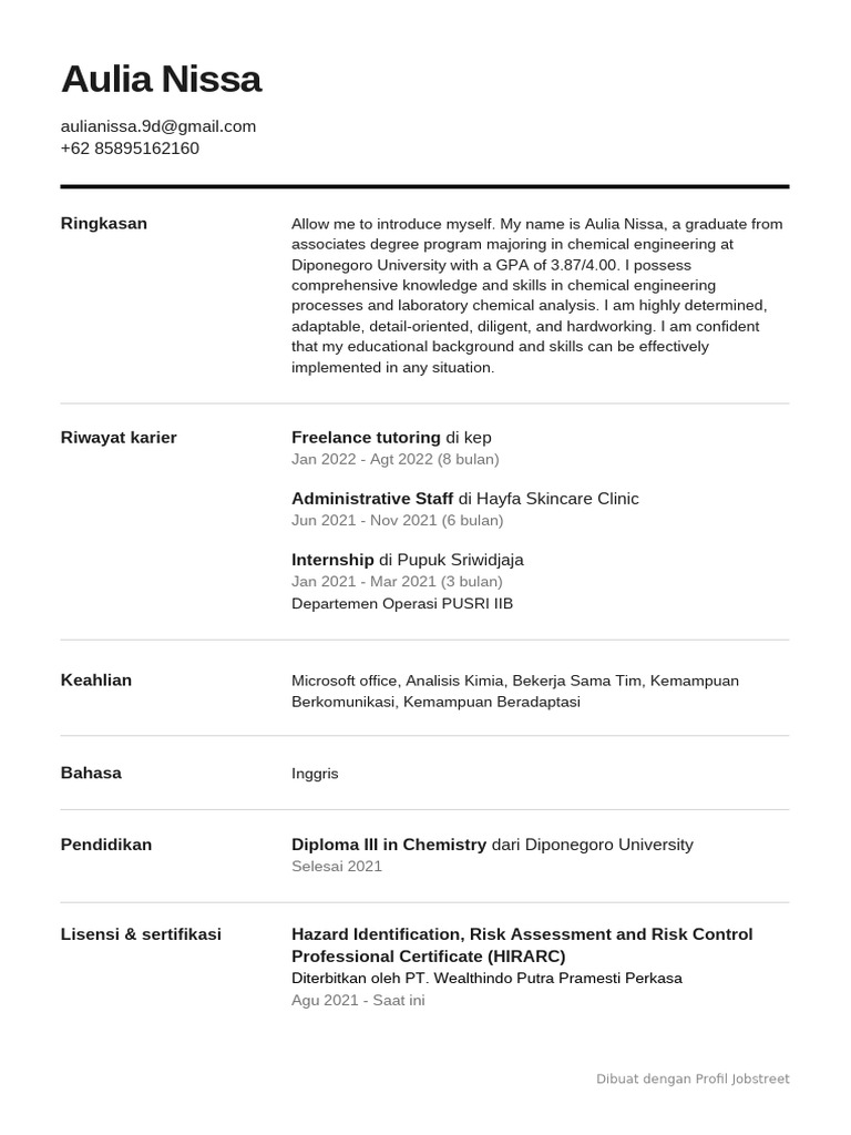 ANISSA Resume Jobstreet | PDF