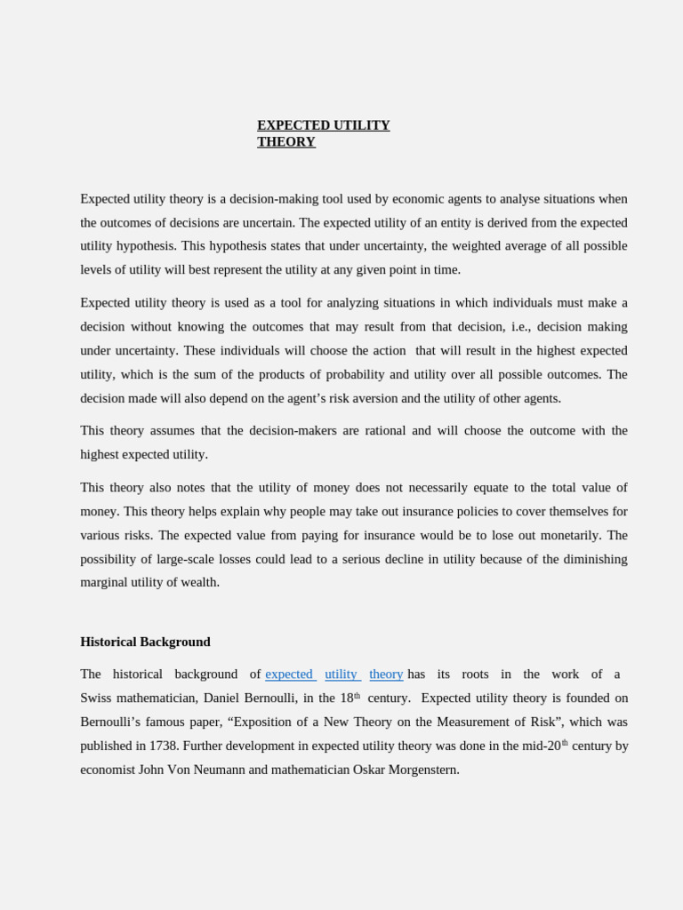 Expected Utility Theory | PDF | Utility | Risk Aversion