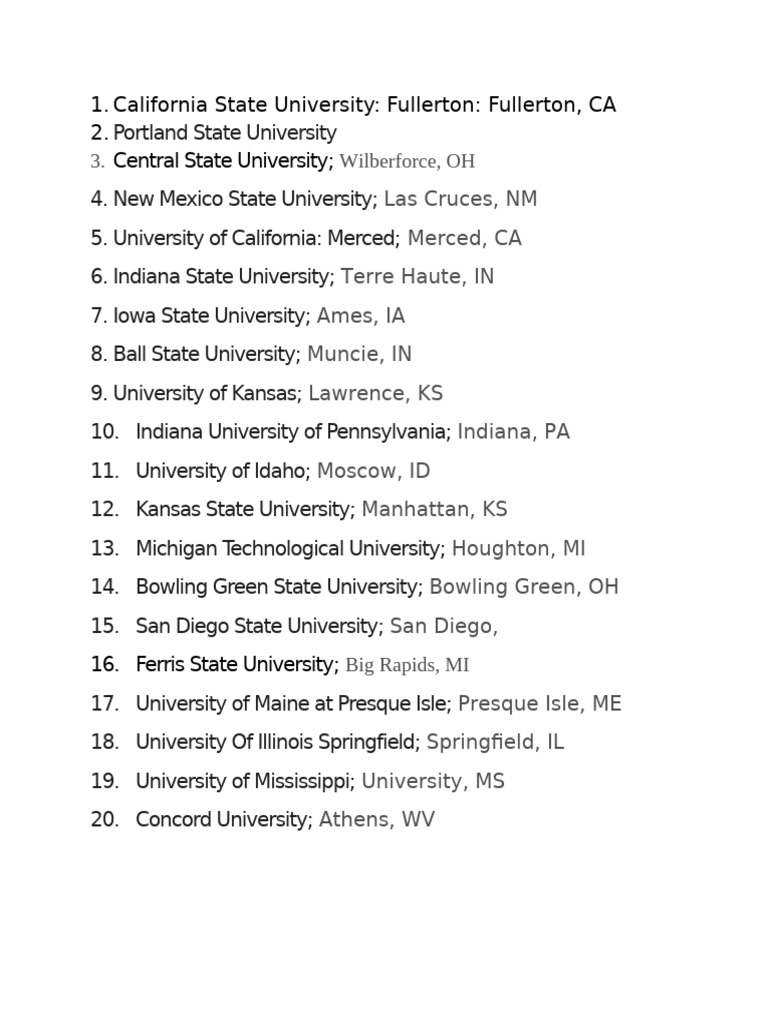 List of U.S. State Universities | PDF