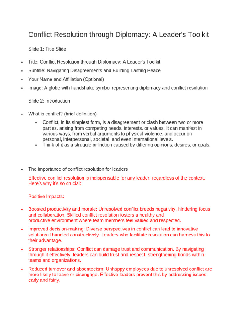 Conflict Resolution Through Diplomacy Google | PDF | Conflict ...