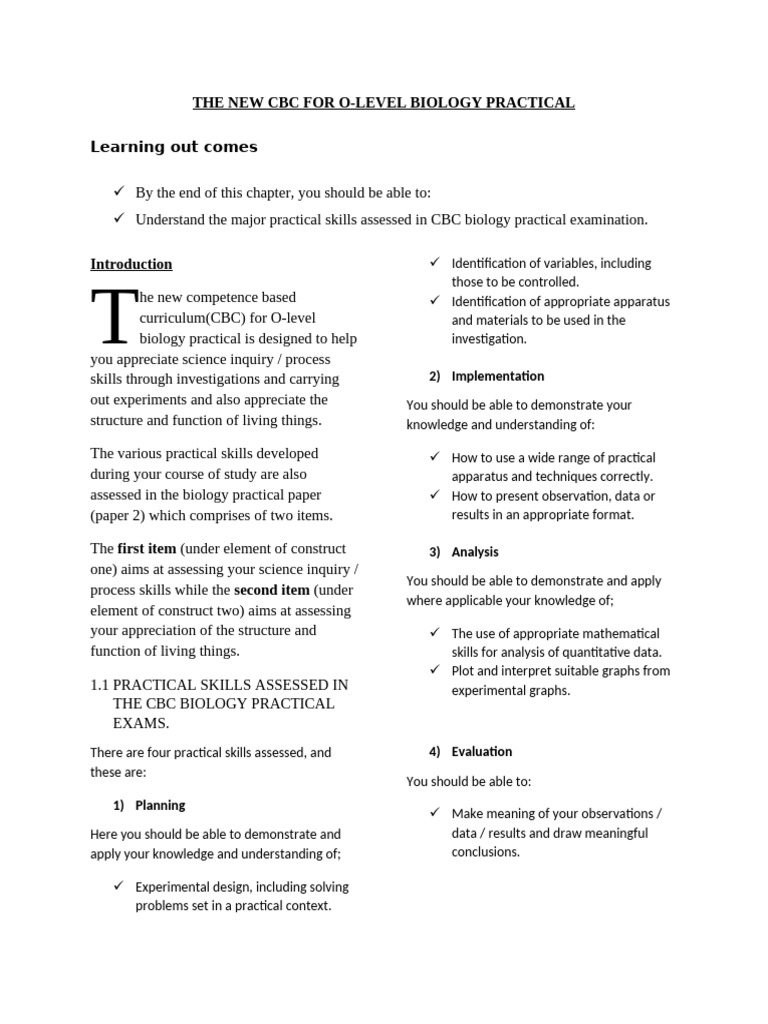 O-Level Biology Practical Skills Guide | PDF | Scientific Method ...