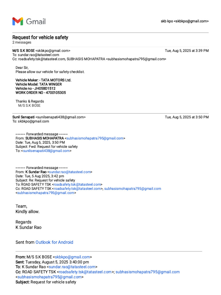 Gmail - Request For Vehicle Safety | PDF | Network Service | Email