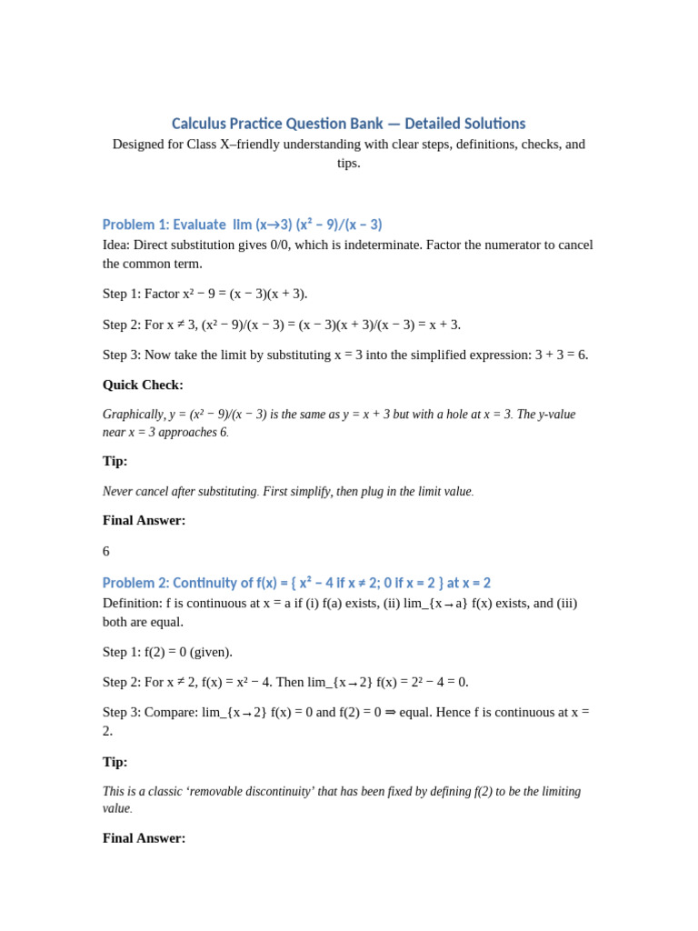 Evaluating Limits and Continuity in Calculus | PDF | Derivative ...