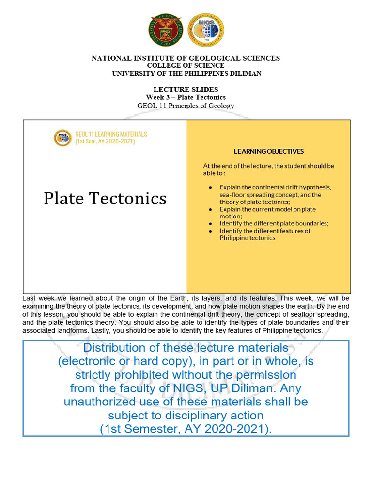 Geol 11 Week 3 - Plate Tectonics - Annotated Lecture Slides | PDF | Plate Tectonics | Geology