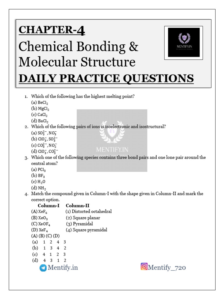 Chemical Bonding QUESTIONS | PDF | Chemical Bond | Chemical Compounds
