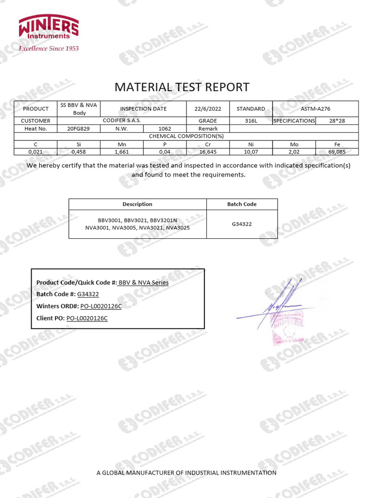 Material Test Report for 316L Grade | PDF