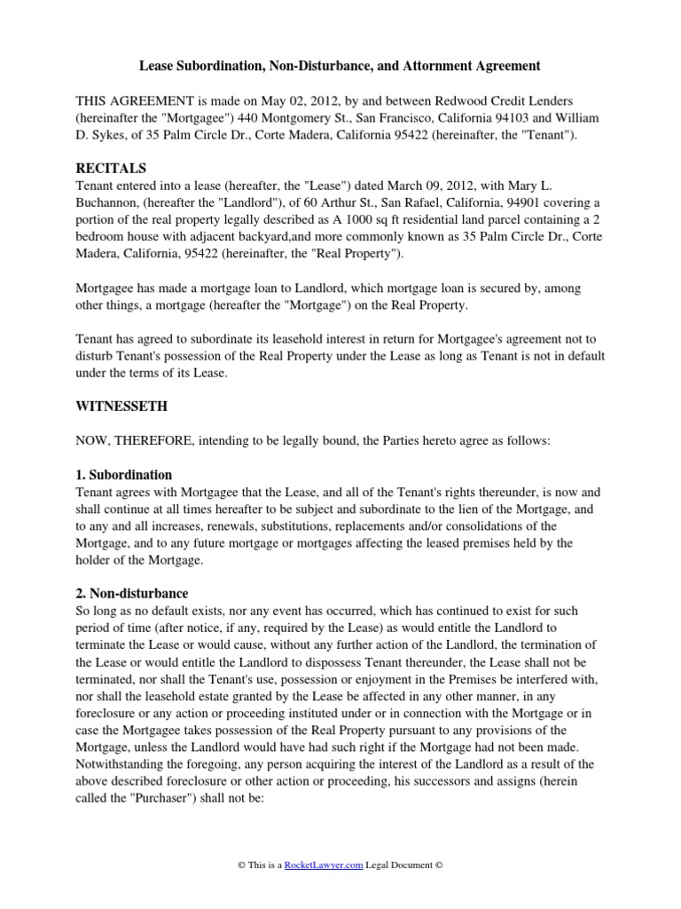 Non-Disturbance Agreement | PDF | Mortgage Law | Lease