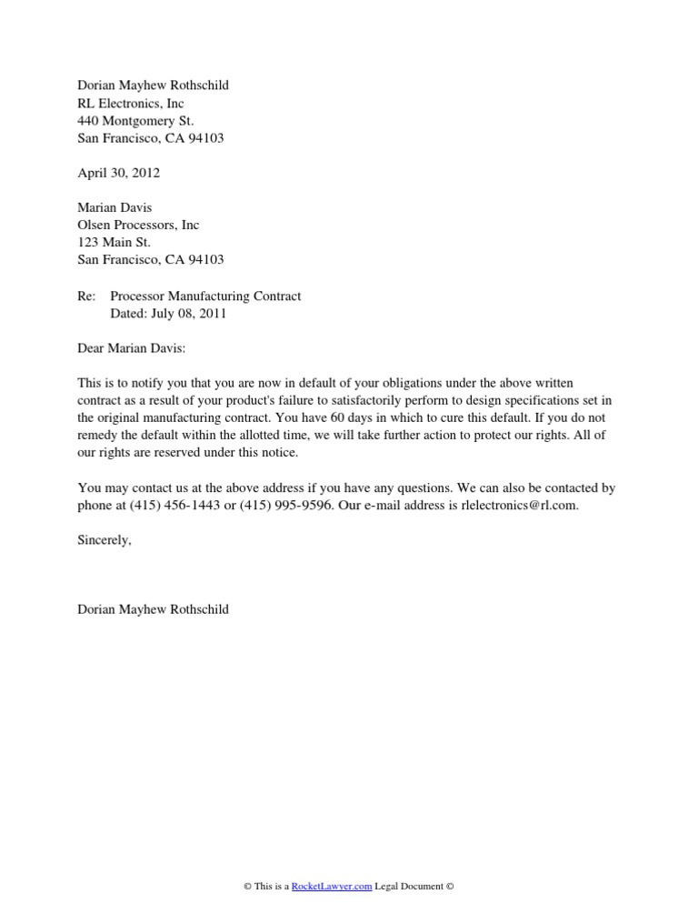 Notice of Contract Default | Civil Law (Legal System) | Legal Ethics