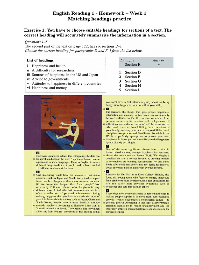 English Reading 1 - Homework W1 | PDF