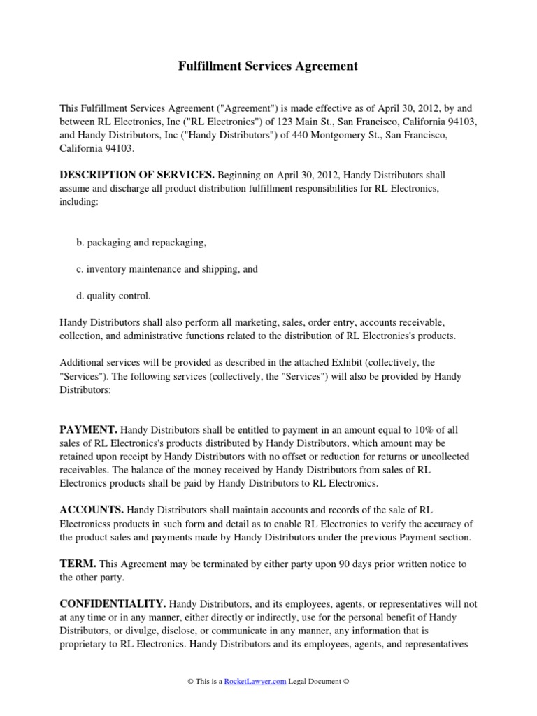 Fulfillment Services Agreement | PDF | Indemnity | Government