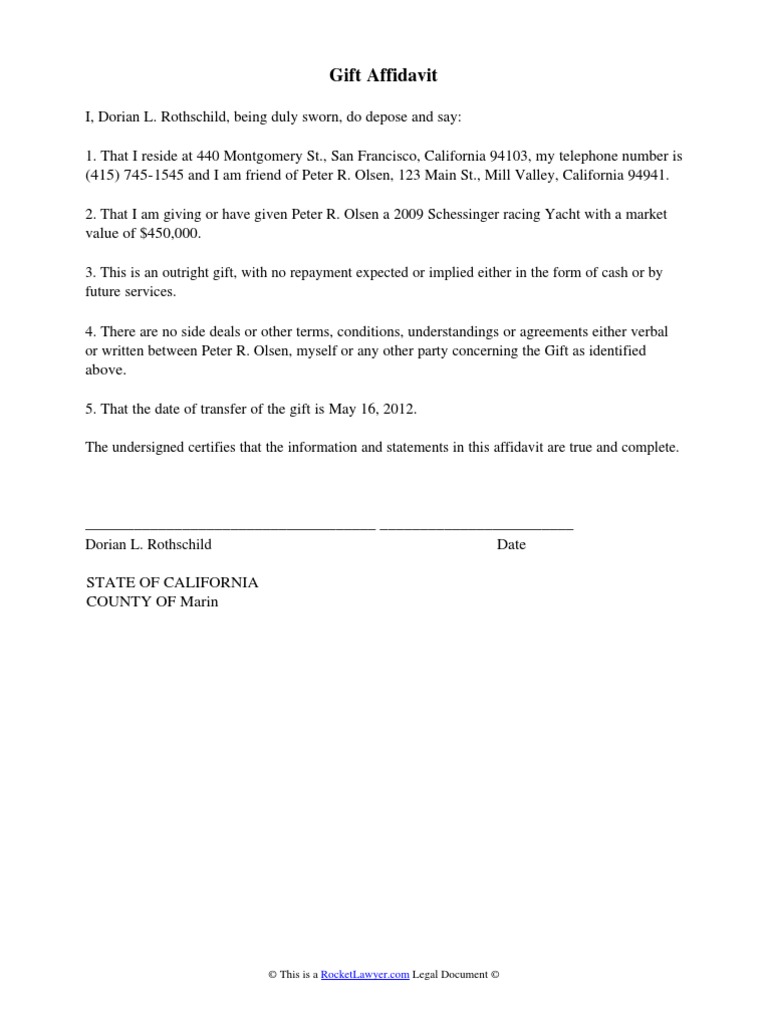 Gift Affidavit