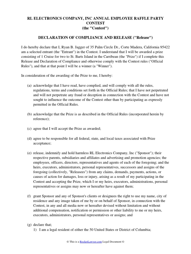 Contest Compliance Declaration Form | PDF | Indemnity | Virtue