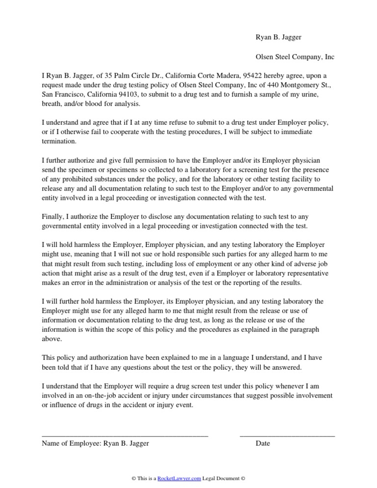 Employee Drug Testing Consent Form | PDF