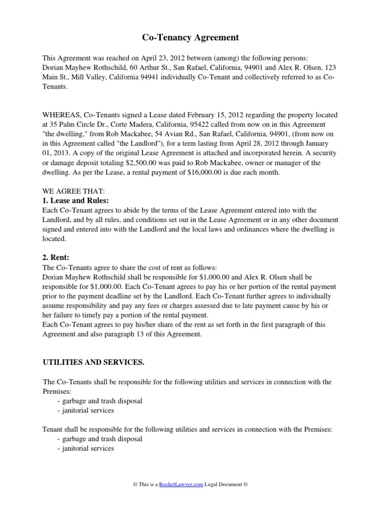 Co-Tenancy Agreement | PDF | Concurrent Estate | Leasehold Estate