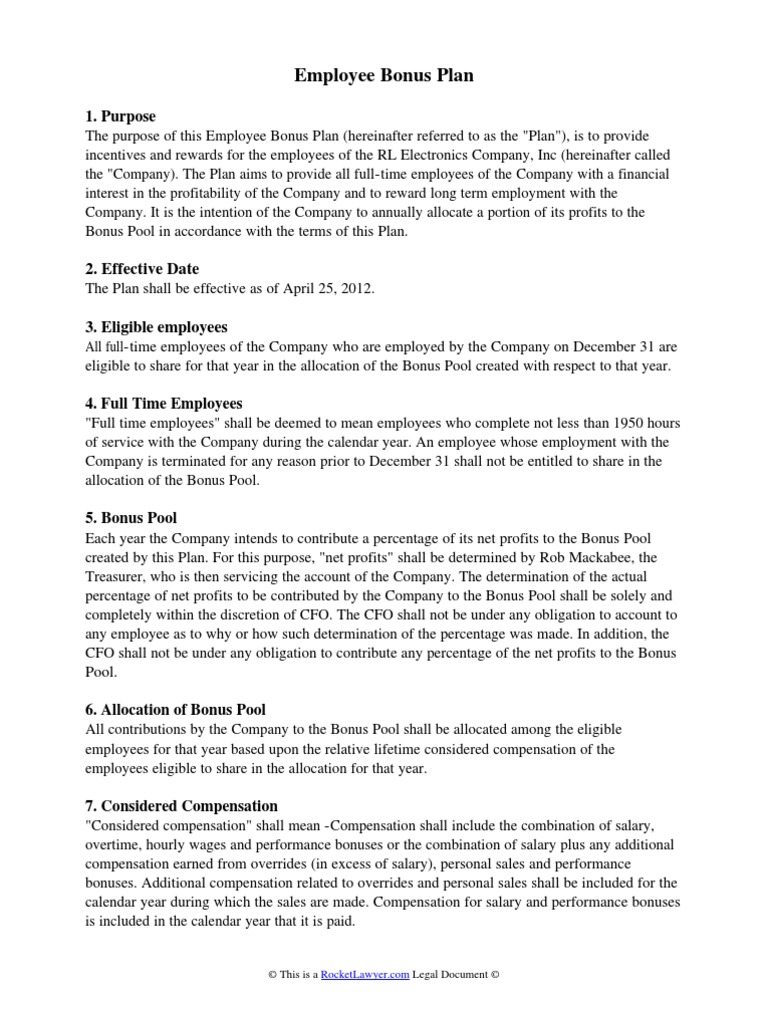Employee Bonus Plan | PDF | Employment | Salary