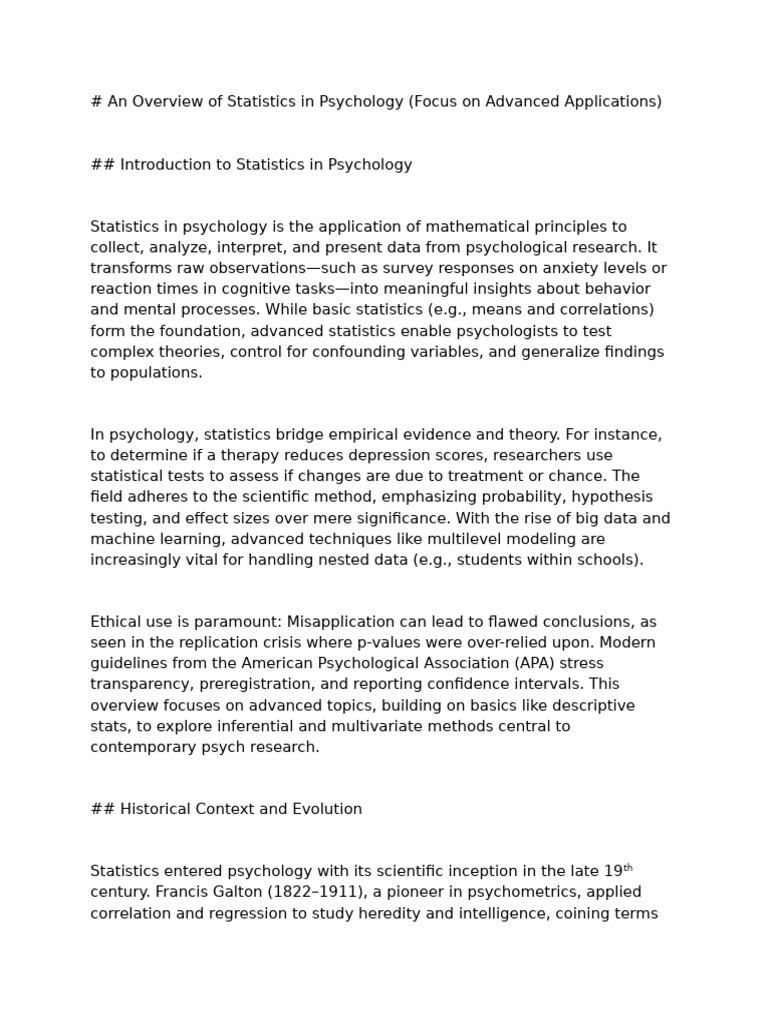 Advanced Statistics in Psychology Overview | PDF | Statistics | Psychology