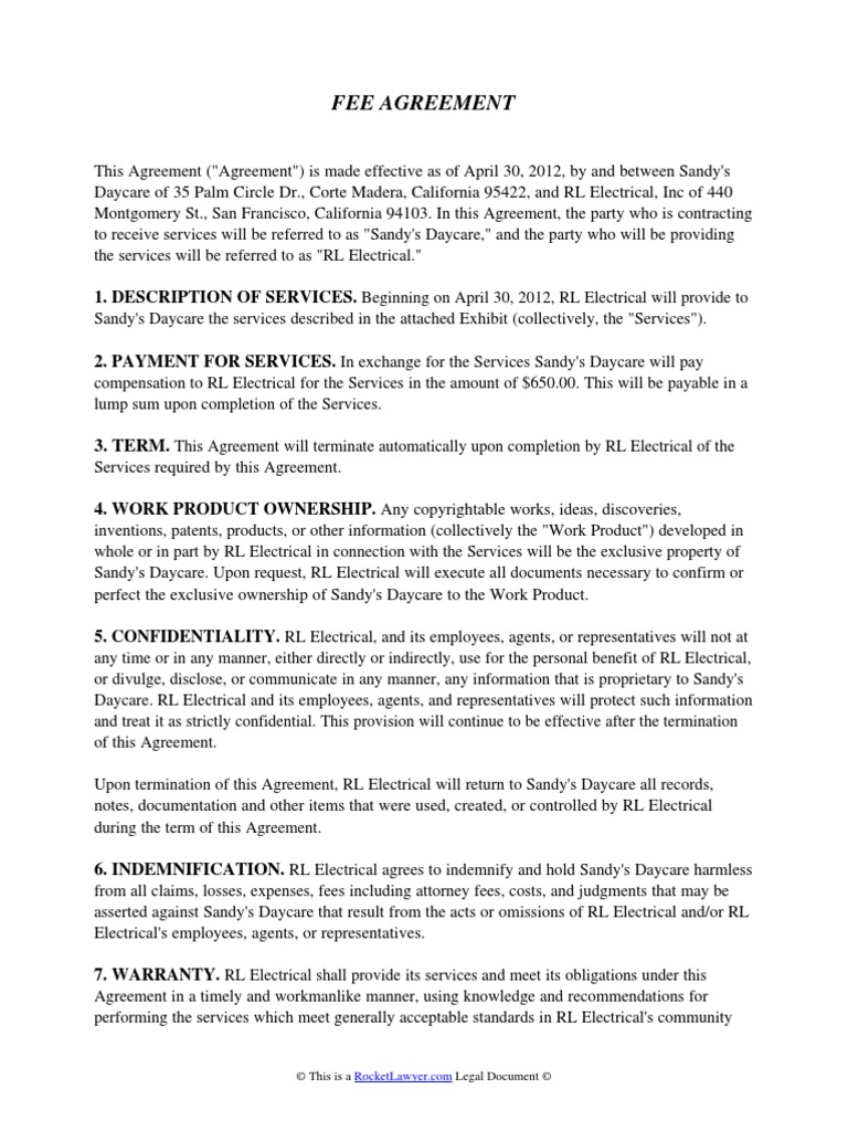 Fee Agreement | PDF | Indemnity | Social Institutions