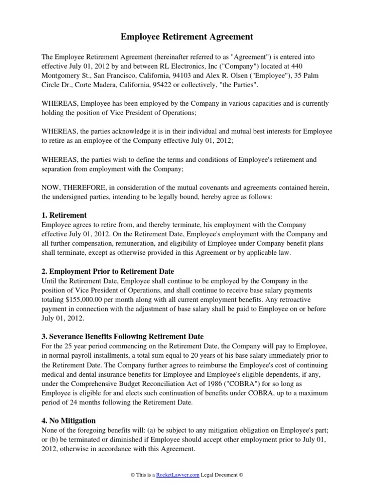 Employee Retirement Agreement Details | PDF | Law Of Agency | Subsidiary