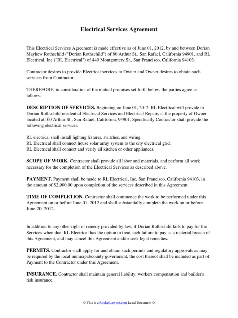 Electrical Service Agreement | Indemnity | Legal Concepts