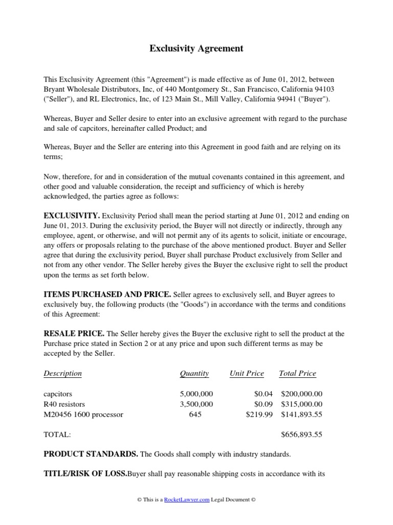 Exclusivity Agreement Specific Performance Sales