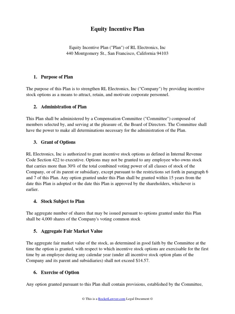 Equity Incentive Plan | PDF | Employee Stock Option | Stocks