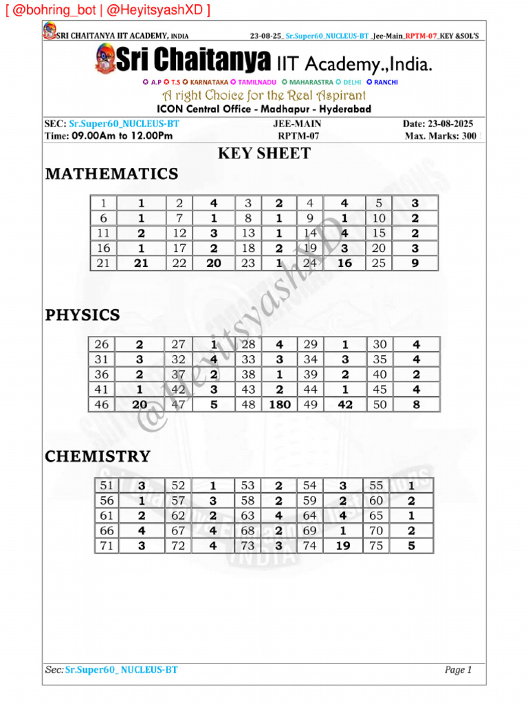 @bohring Bot @HeyitsyashXD 23-08-2025 SR Super60 NUCLEUS BT Jee | PDF