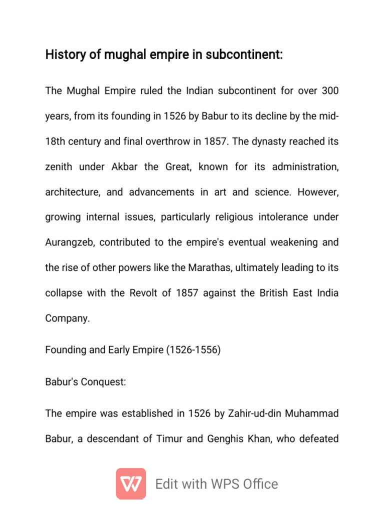 Mughal Empire History: 1526-1857 | PDF | Mughal Empire