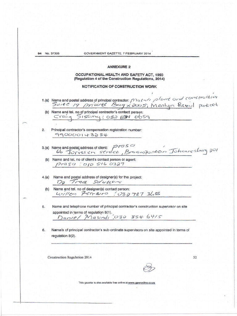 Notification of Construction Work Form | PDF