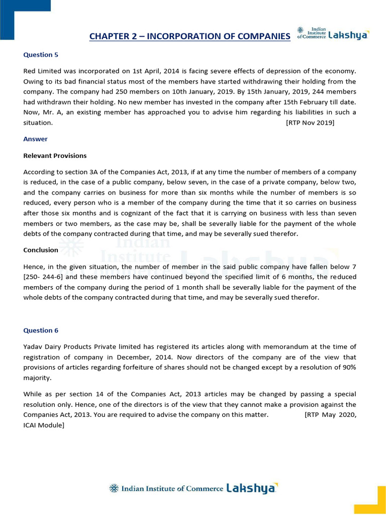 Company Member Liability and Articles Changes | PDF | Common Law ...