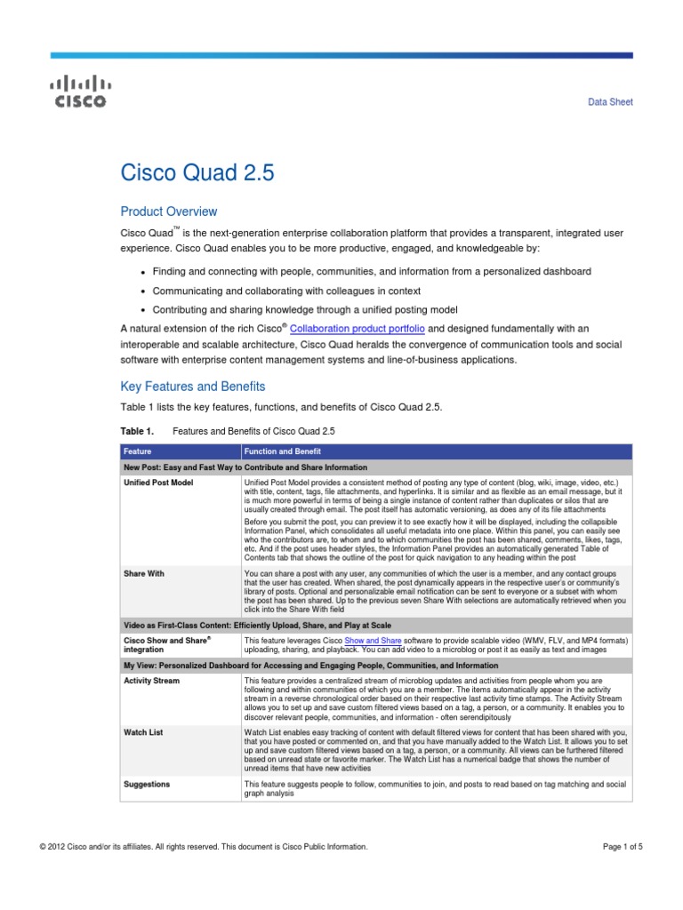 Cisco Quad 2.5: Product Overview | PDF | Instant Messaging | Ios