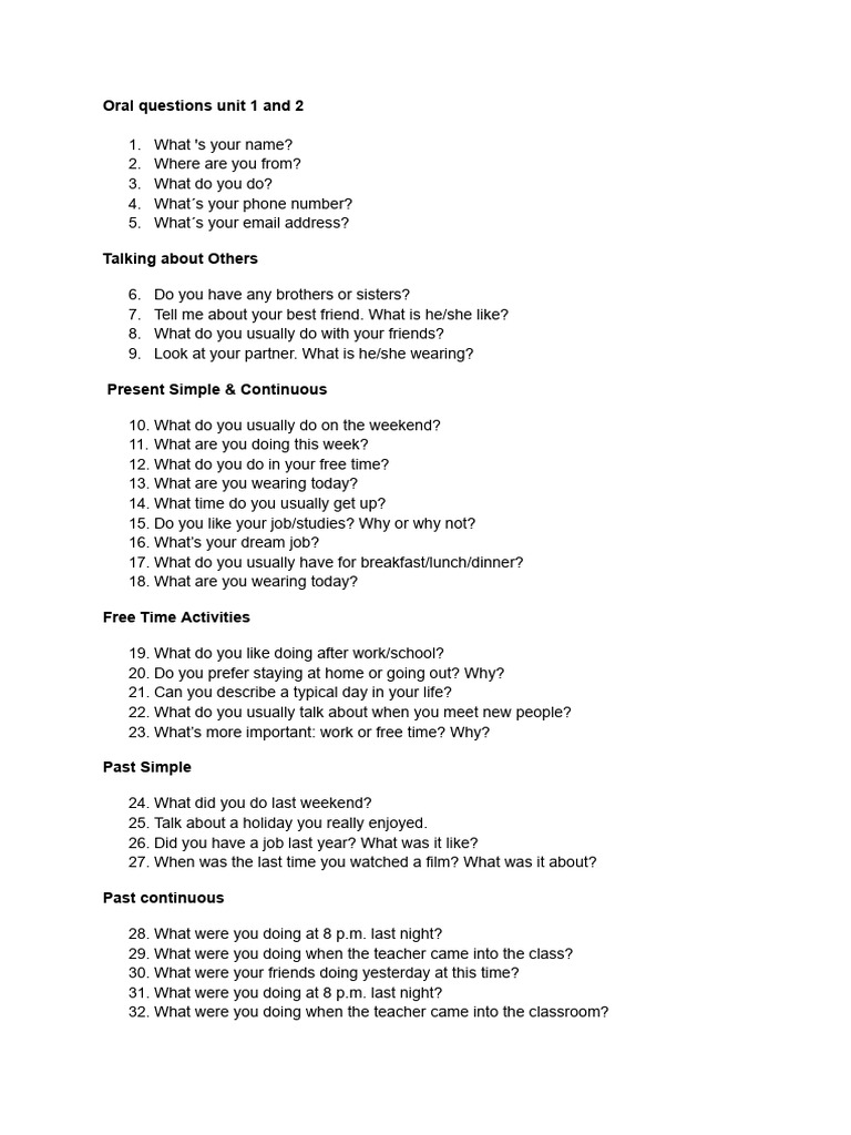 Oral Questions Unit 1 and 2 | PDF