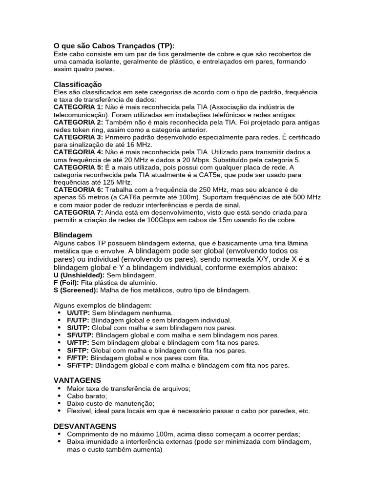 Cabos UTP | PDF | Eletrônicos | Telecomunicações