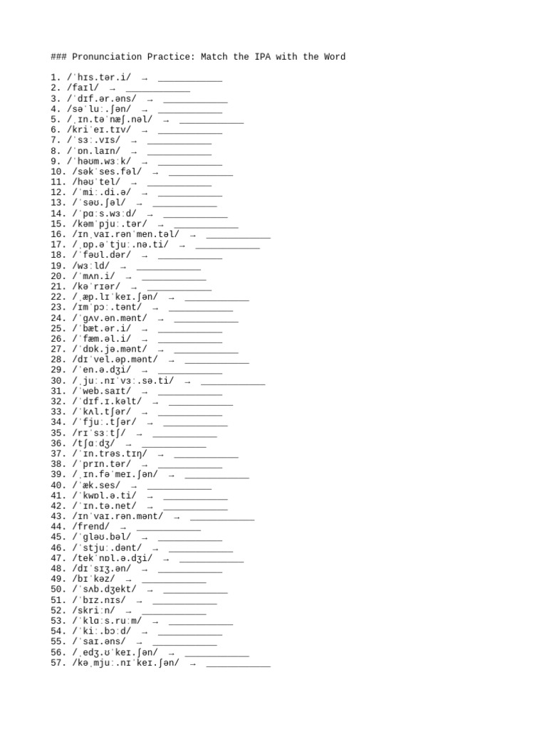 IPA Pronunciation Practice Worksheet | PDF