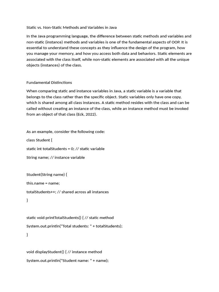 Static vs Non-Static in Java Explained | PDF | Class (Computer ...