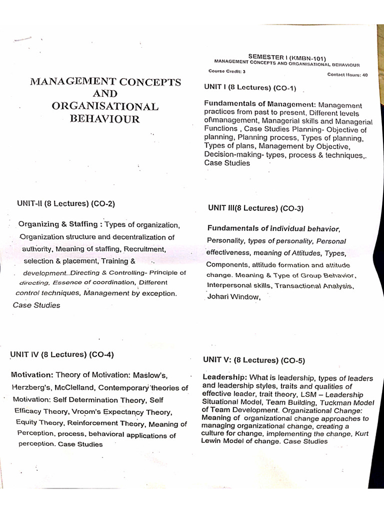MCOB Unit 1 Short Notes | PDF
