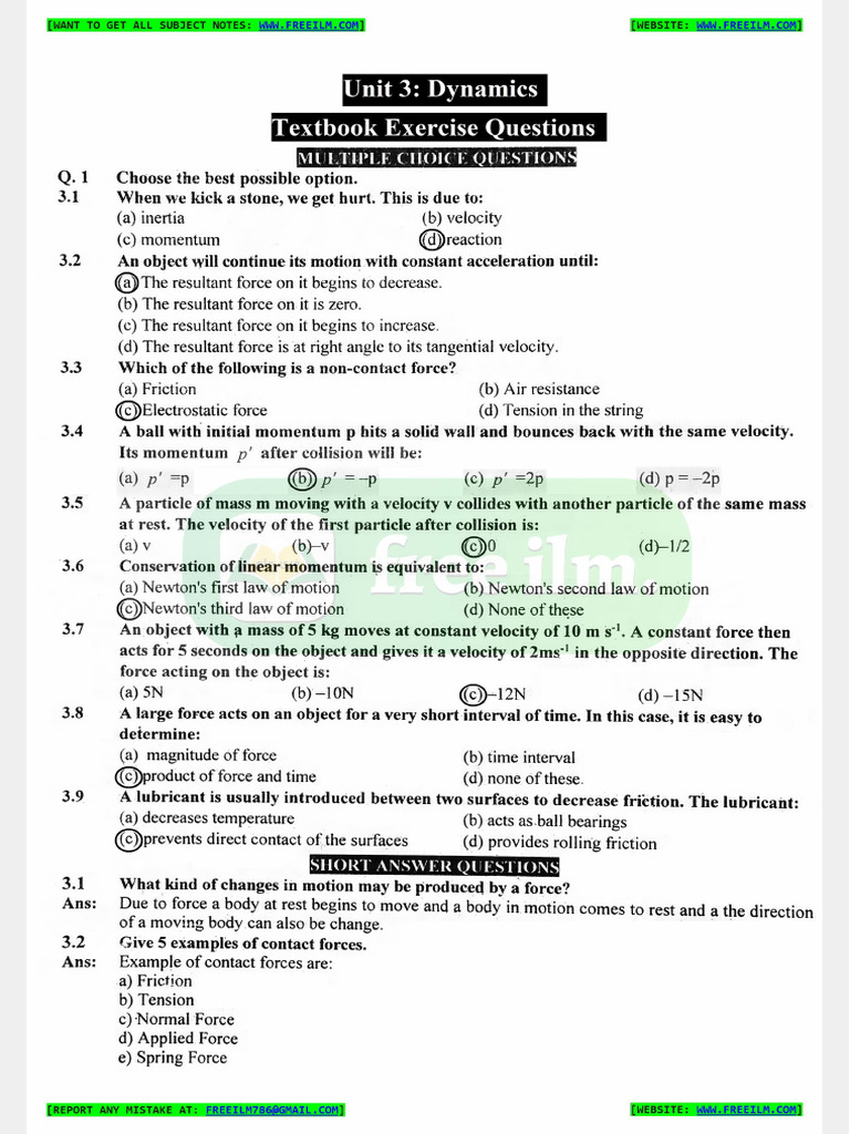 9th Phy New Ch3 Exercise | PDF