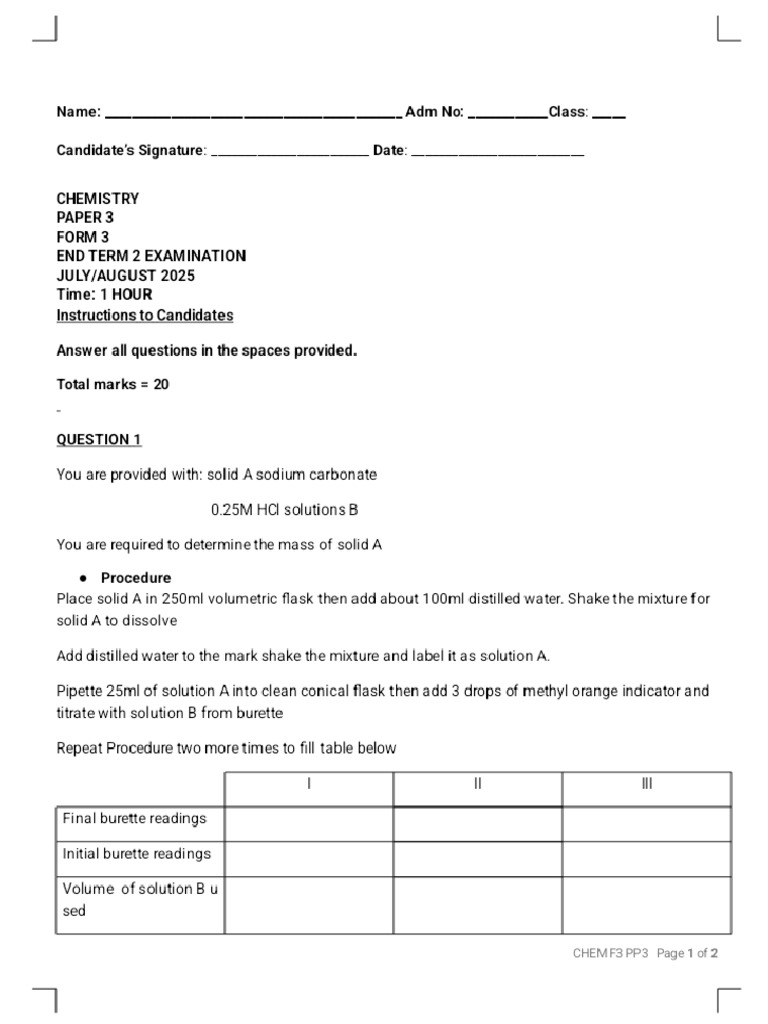 Chemistry f3 Pp3 Qs t2 | PDF