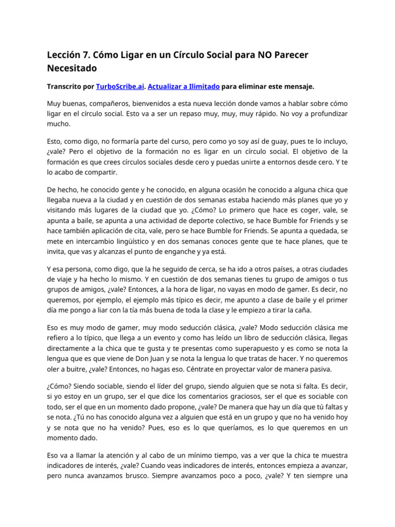 Lección 7. Cómo Ligar en Un Círculo Social para NO Parecer Necesitado | PDF