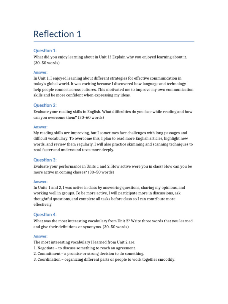 Reflection on English Communication Skills | PDF