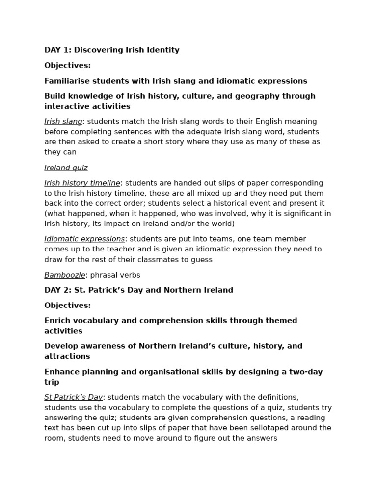 Engaging Activities for Irish Culture Exploration | PDF | Reading ...