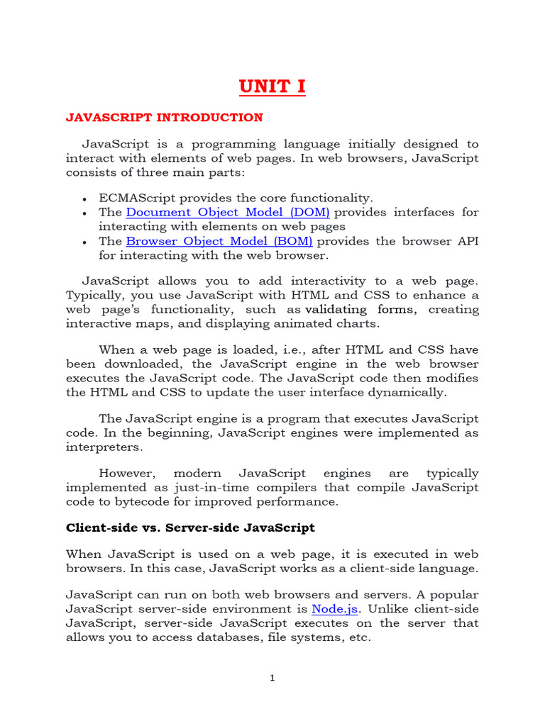 Unit I Merged-Combined | PDF | Control Flow | Dynamic Web Page