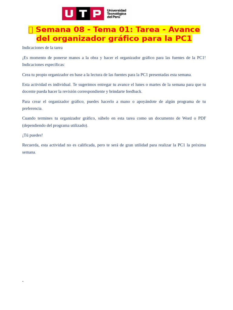 ? Semana 08 - Tema 01 Tarea - Avance Del Organizador Gráfico para La ...