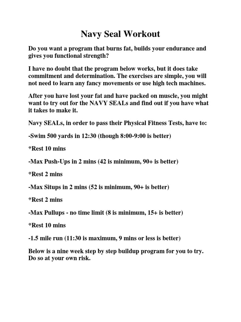 Navy Seal Workout | PDF | Human Weight | Management Of Obesity