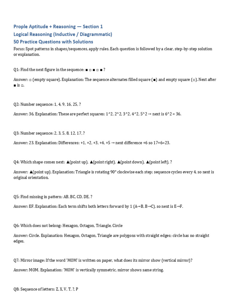 50 Logical Reasoning Practice Questions | PDF | Shape | Circle