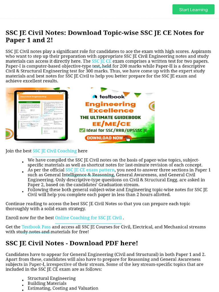 SSC JE Civil Notes - Download Topic-Wise SSC JE CE Notes For Paper 1 ...