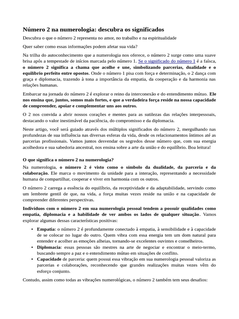 Significado do Número 2 na Numerologia | PDF | Conflito (processo) | Amor