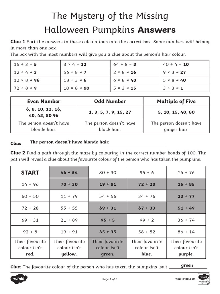 The Mystery of The Missing Halloween Pumpkins - Answers | PDF