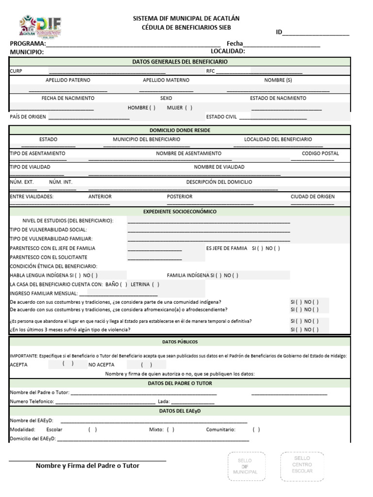 Cédula de Beneficiarios SIEB 2025 | PDF