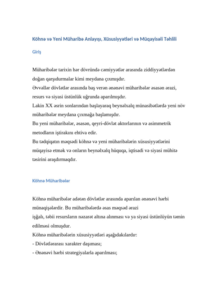 Kohne Ve Yeni Muharibe | PDF